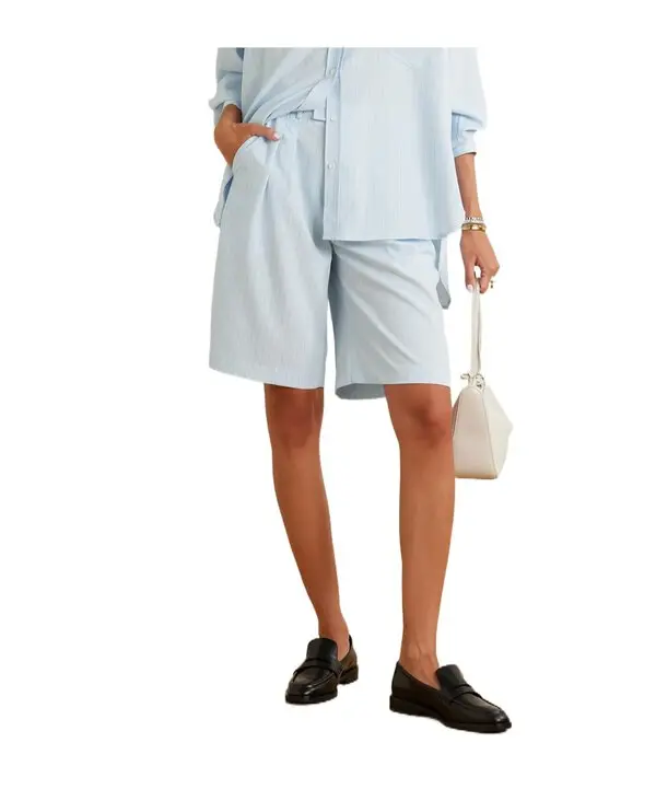 THE FRANKIE SHOP Vivian Pleated Pinstripe Shorts - Blue