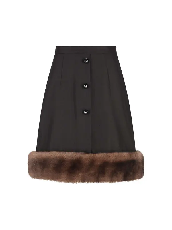 Valentino Garavani Shearling Trim Skirt - Black