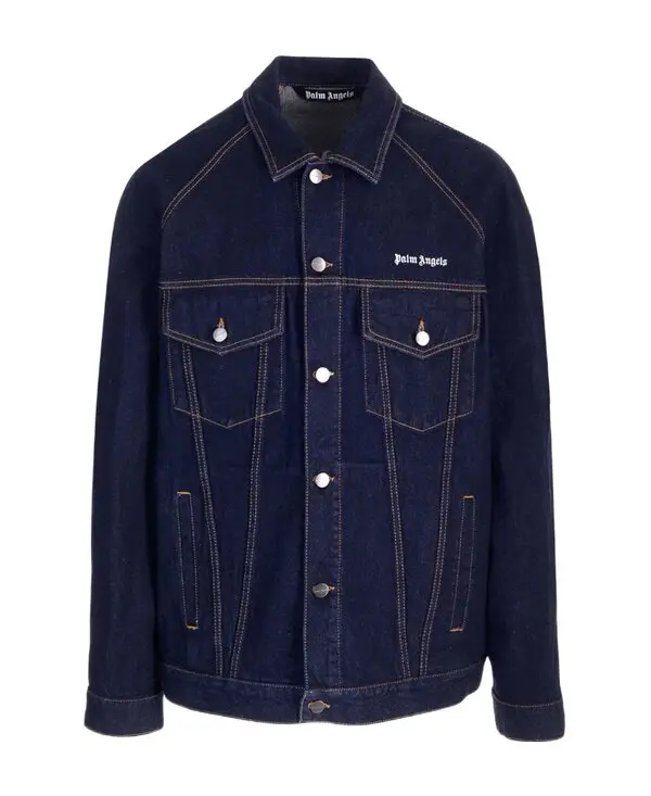 Palm Angels Logo Embroidered Denim Jacket - Black