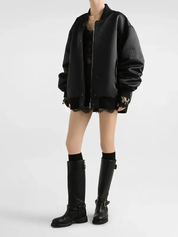 Dolce & Gabbana Oversized Embossed Printed Bomber Jacket - Black