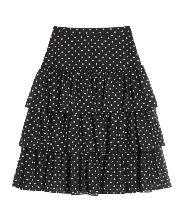 Valentino Garavani Polka-dot Printed Layered Mini Skirt - Black/birch