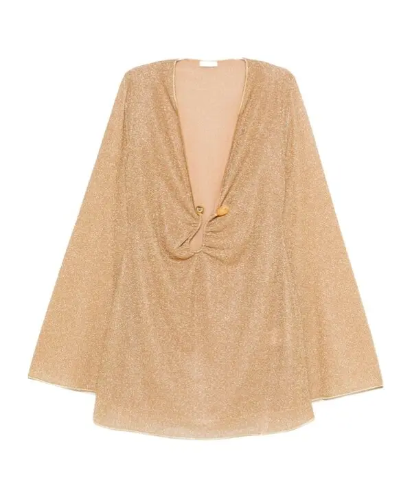 Oseree Lumiere Stones V-neck Beach Kaftan With Long Sleeves - Nude