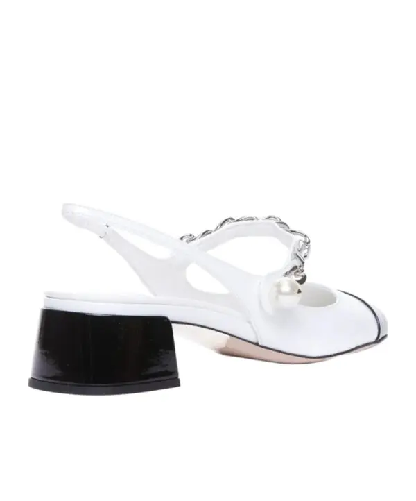 Miu Miu Slingback Heels With Pearl And Chain Detailing - White/black