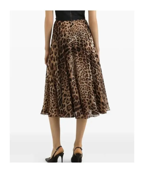 Dolce & Gabbana Leopard Print Pleated Midi Skirt