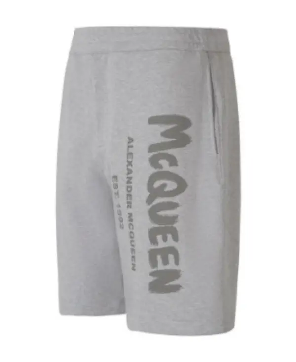 Alexander McQueen Graffiti Printed Sport Shorts - Gray