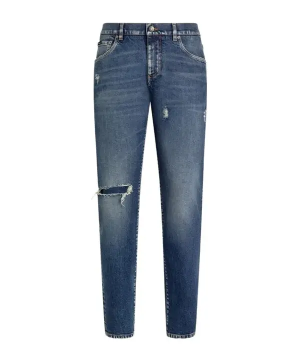 Dolce & Gabbana Straight Leg Distressed Jeans - Blue