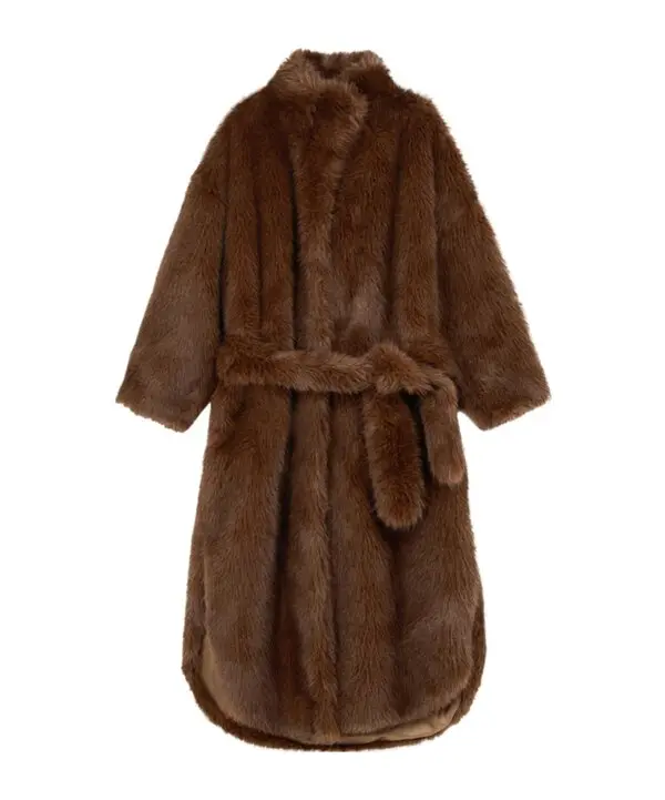 THE FRANKIE SHOP Long-sleeved Faux Fur Coat - Brown