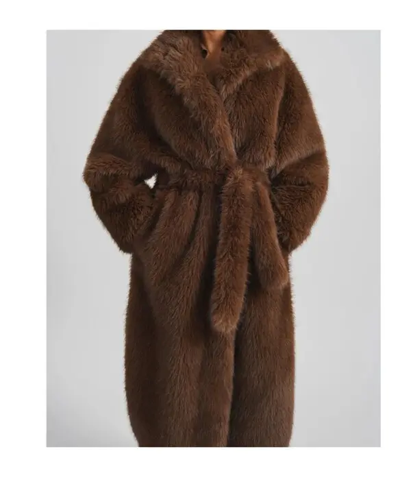 THE FRANKIE SHOP Long-sleeved Faux Fur Coat - Brown