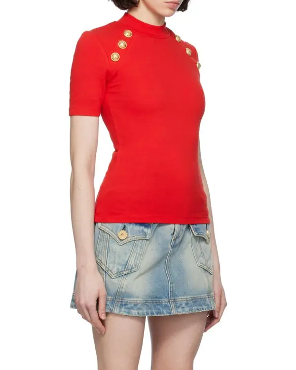 Balmain Signature Coin-buttons Ribbed Knit T-shirt
