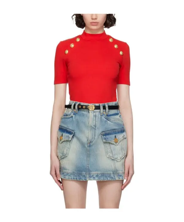 Balmain Signature Coin-buttons Ribbed Knit T-shirt