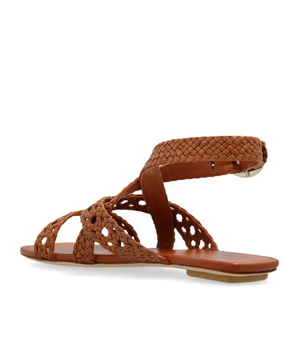 STUART WEITZMAN Square Toe Woven Flat Sandals With Buckle Detail - Brown