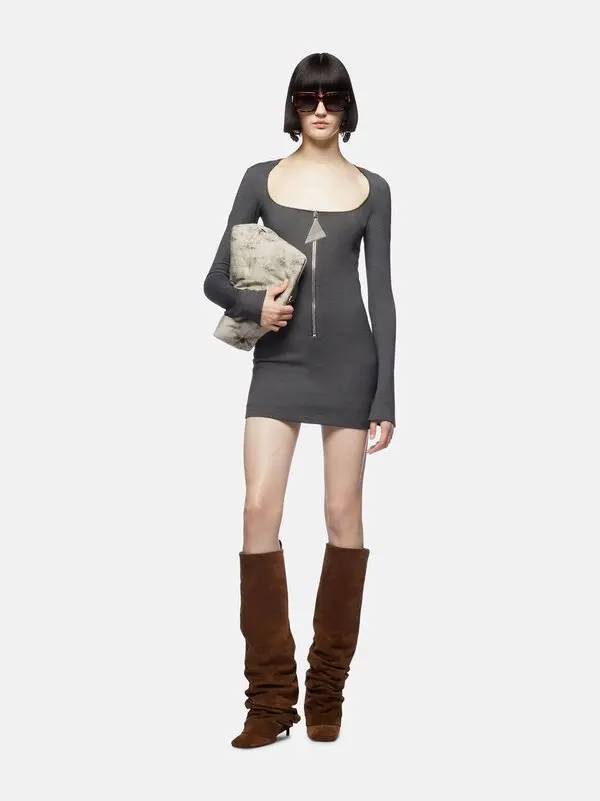 Attico Scoop Neck Zip Up Midi Jersey Dress