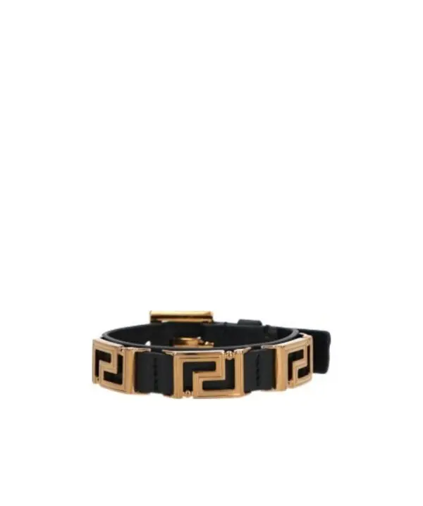 Versace Greca Buckled Leather Bracelet - Black