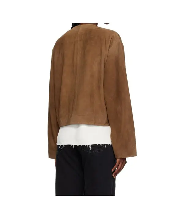 ST. AGNI Round Neck Long Sleeve Casual Jacket - Brown