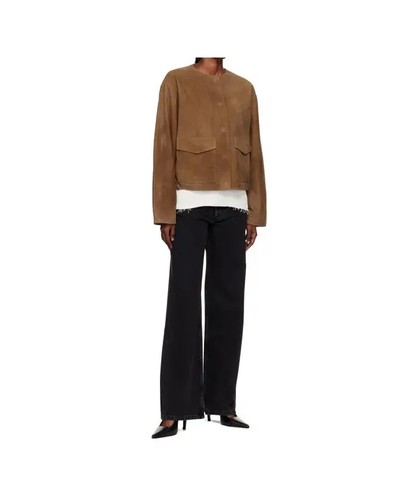 ST. AGNI Round Neck Long Sleeve Casual Jacket - Brown