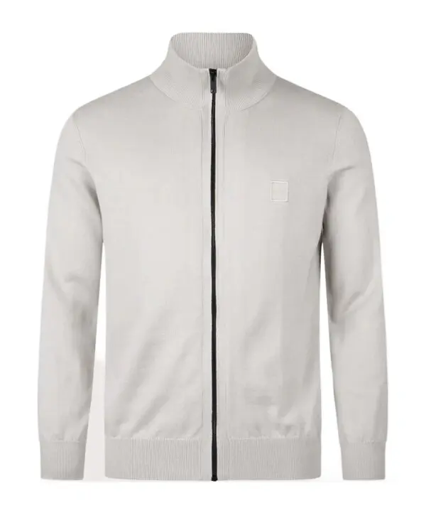 Hugo Boss Logo-embellished Knit Zip-up Sweatshirt - Light Grey