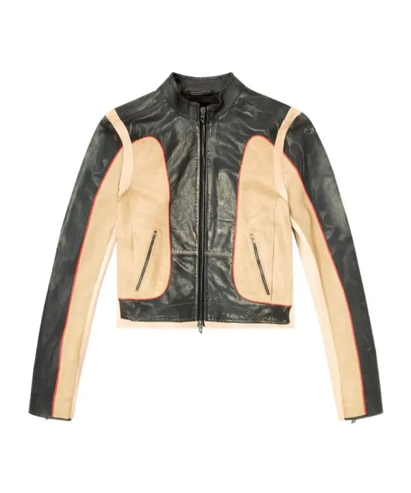 DIESEL® L-oonie Panelled Leather Jacket - Beige/black