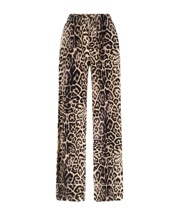 Ermanno Scervino Leopard Print Silk Trousers - Black