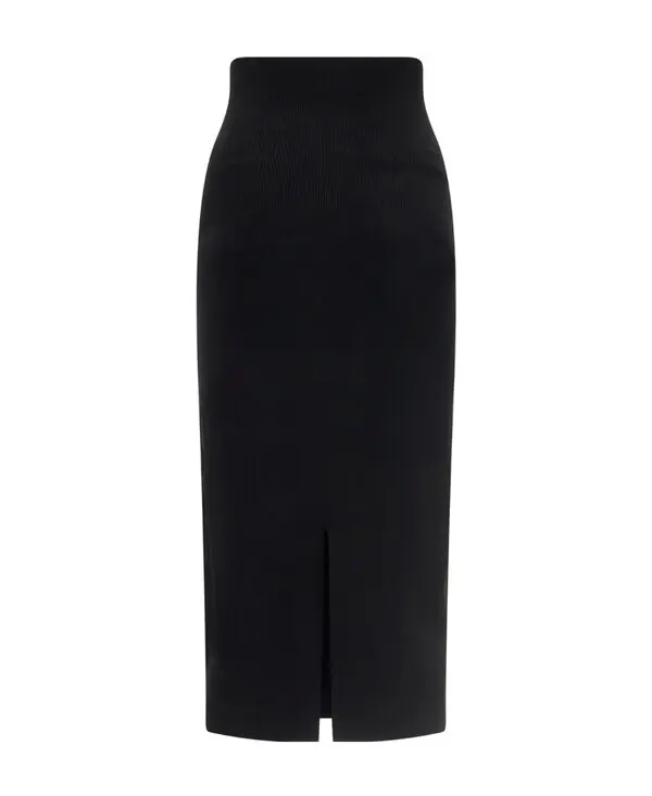 Victoria Beckham Ribbed High Waist Back Slit Skirt