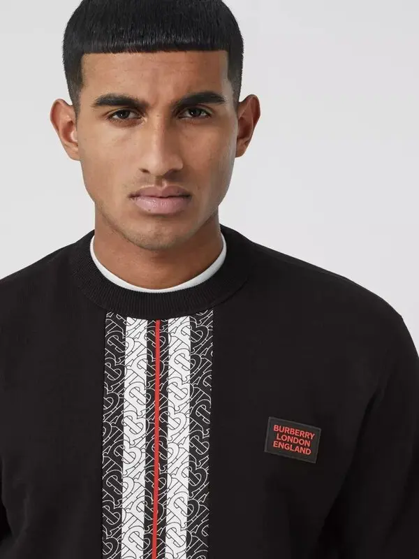 Burberry Striped Detail Crew Neck Sweater