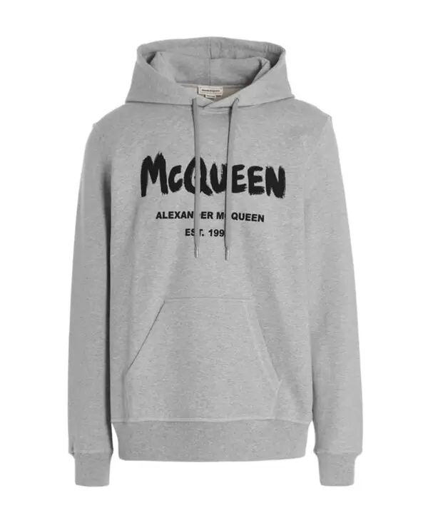Alexander McQueen Logo Print Drawstring Hoodie - Gray
