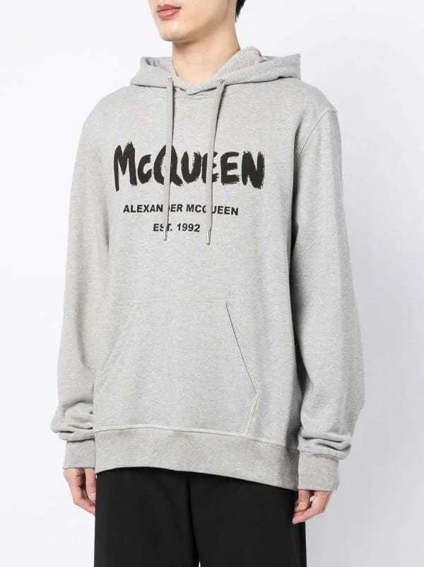 Alexander McQueen Logo Print Drawstring Hoodie - Gray