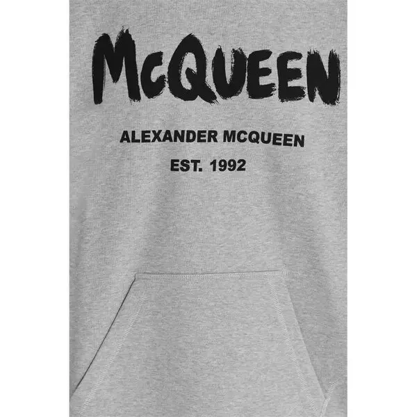 Alexander McQueen Logo Print Drawstring Hoodie - Gray