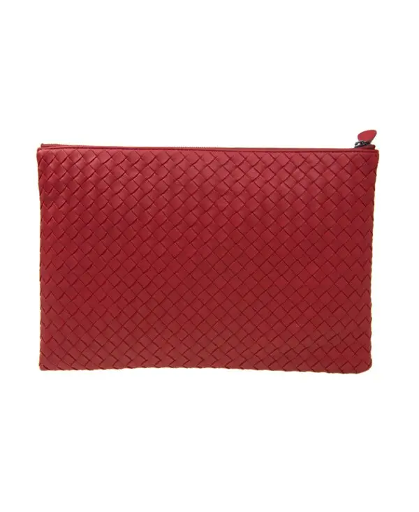 Bottega Veneta Woven Zipper Clutch - Red