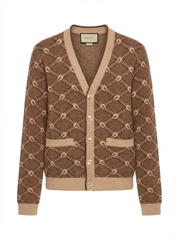 Gucci Jacquard Knit Cardigan - Brown
