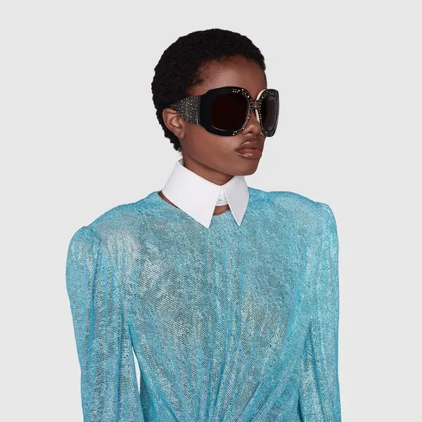 Gucci Oversized Embellished Square Frame Sunglasses