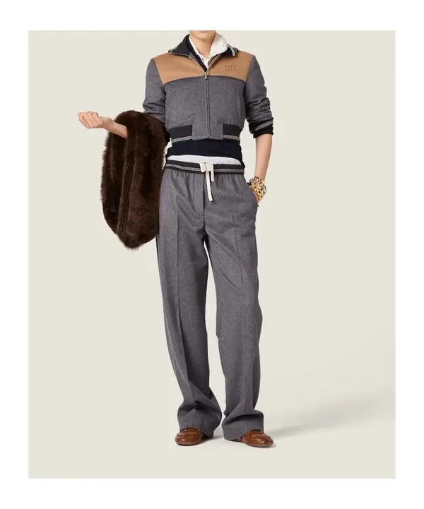 Miu Miu Embroidered Logo Trousers - Grey