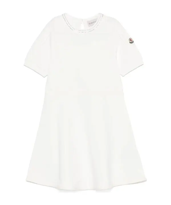 Moncler Cotton Piqué Dress With Embellished Neckline - White