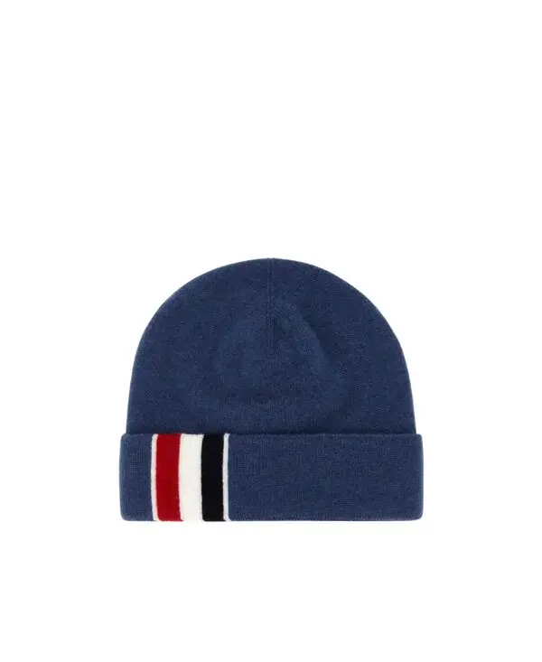 Thom Browne Knitted Beanie With Stripe Detail - Blue