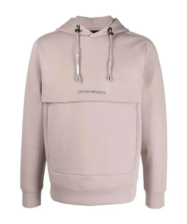 Emporio Armani Logo-print Concealed-pocket Hoodie - Nude