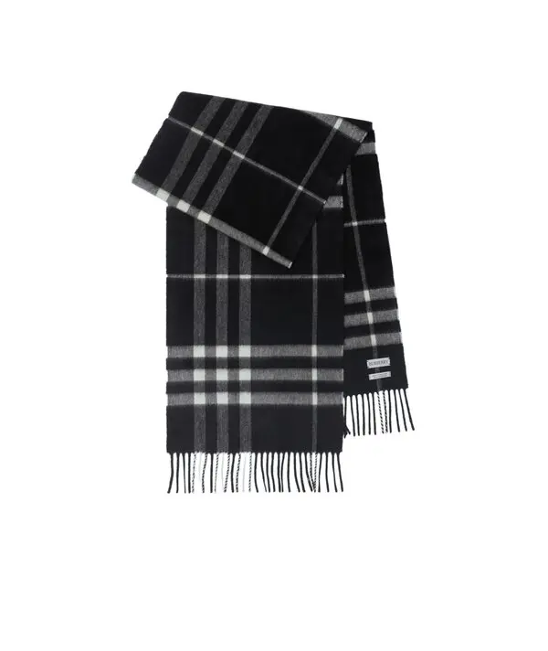 Burberry Checked Fringed-edge Scarf - Black/plain White