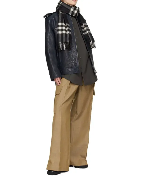 Burberry Checked Fringed-edge Scarf - Black/plain White