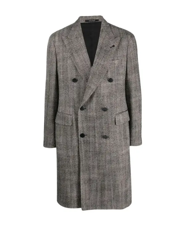 Tagliatore Double-breasted Herringbone Pattern Coat - Gray