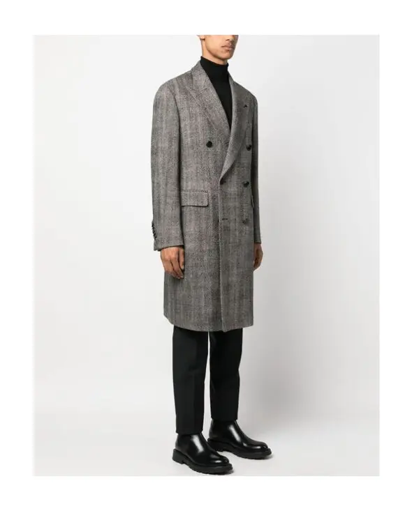 Tagliatore Double-breasted Herringbone Pattern Coat - Gray