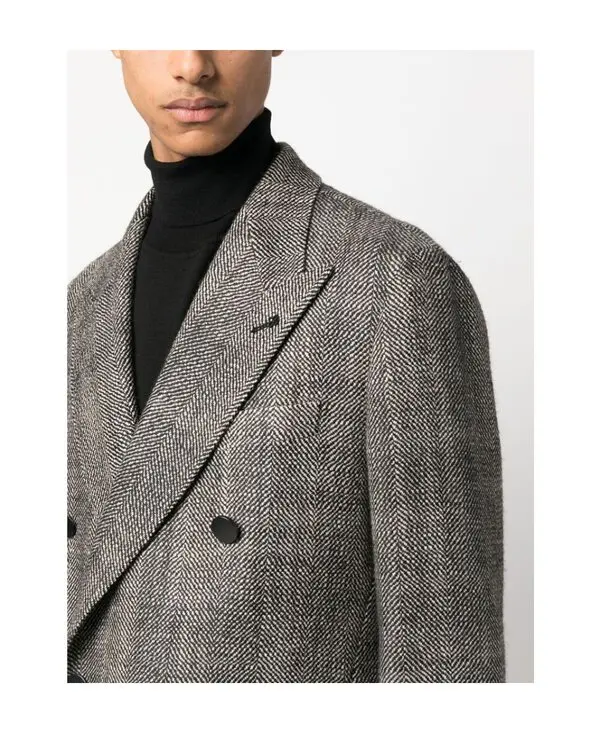 Tagliatore Double-breasted Herringbone Pattern Coat - Gray