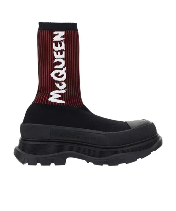 Alexander McQueen Logo Intarsia High Ankle Sock Boots - Black