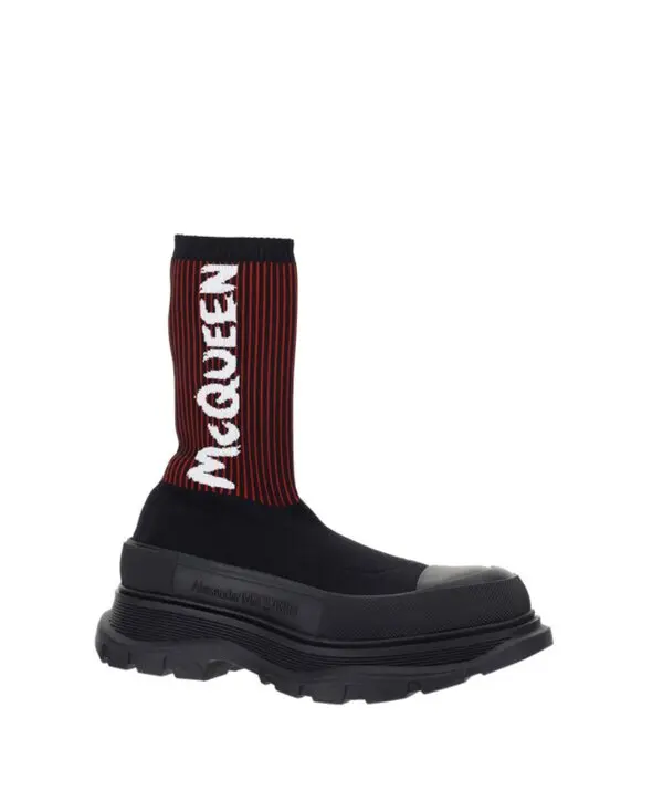 Alexander McQueen Logo Intarsia High Ankle Sock Boots - Black