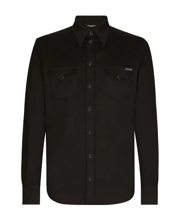 Dolce & Gabbana Dolce Gabbana Logo-plaque Long-sleeved Denim Shirt - Black