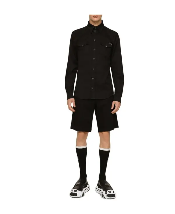 Dolce & Gabbana Dolce Gabbana Logo-plaque Long-sleeved Denim Shirt - Black