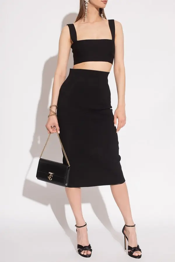 Victoria Beckham Ribbed Knit Midi Pencil Skirt