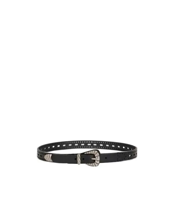 Etro Leather Belt With Openwork - Black