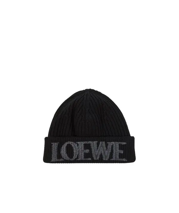 Loewe Logo Embroidered Ribbed-knit Beanie - Black