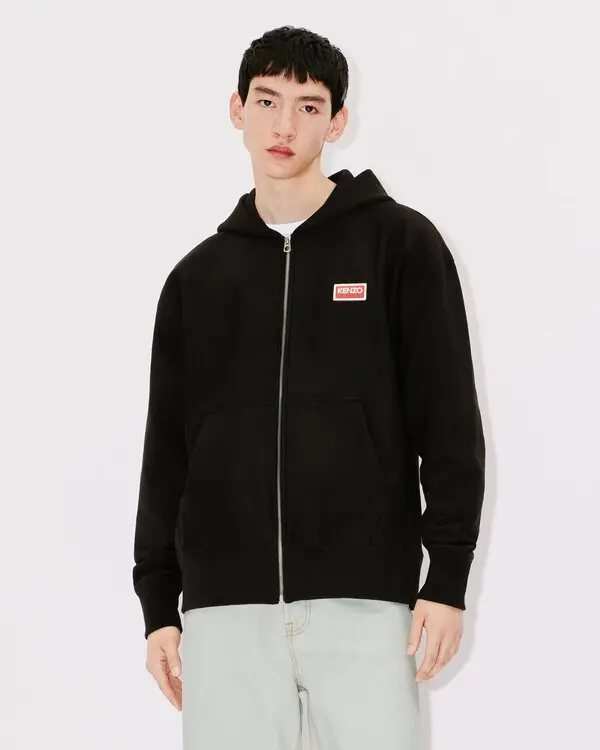 Kenzo Logo Embroidered Zip-up Hooded Jacket