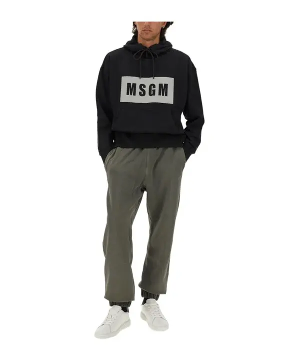 MSGM Logo Printed Drawstring Hoodie - Black