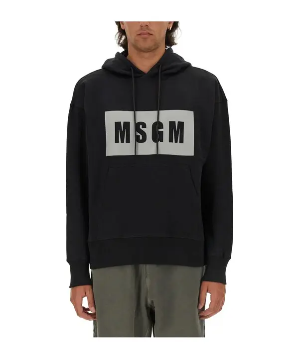MSGM Logo Printed Drawstring Hoodie - Black