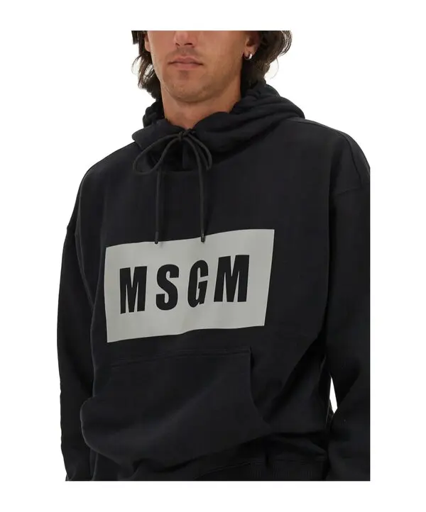 MSGM Logo Printed Drawstring Hoodie - Black